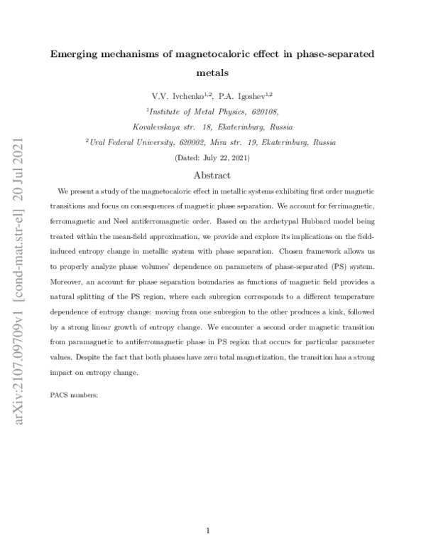 (PDF) Emerging mechanisms of magnetocaloric effect in phase-separated ...
