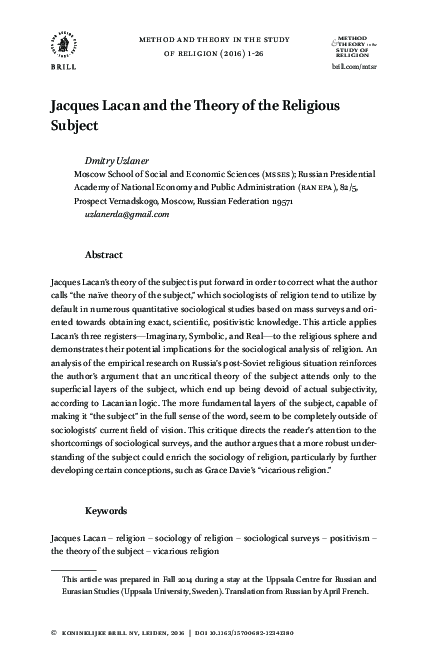 (PDF) Jacques Lacan and the Theory of the Religious Subject