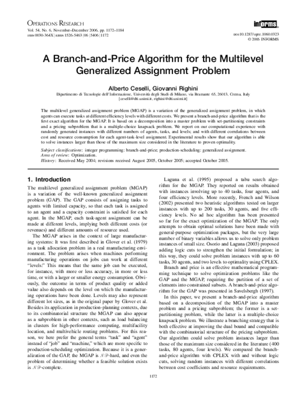 (PDF) A Branch-and-Price Algorithm for the Multilevel Generalized ...