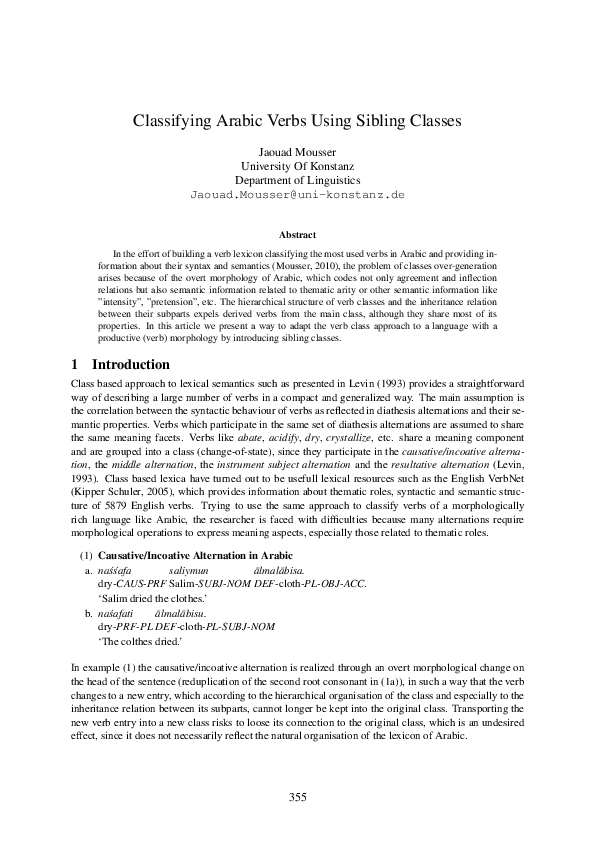 (PDF) Classifying Arabic verbs using sibling classes