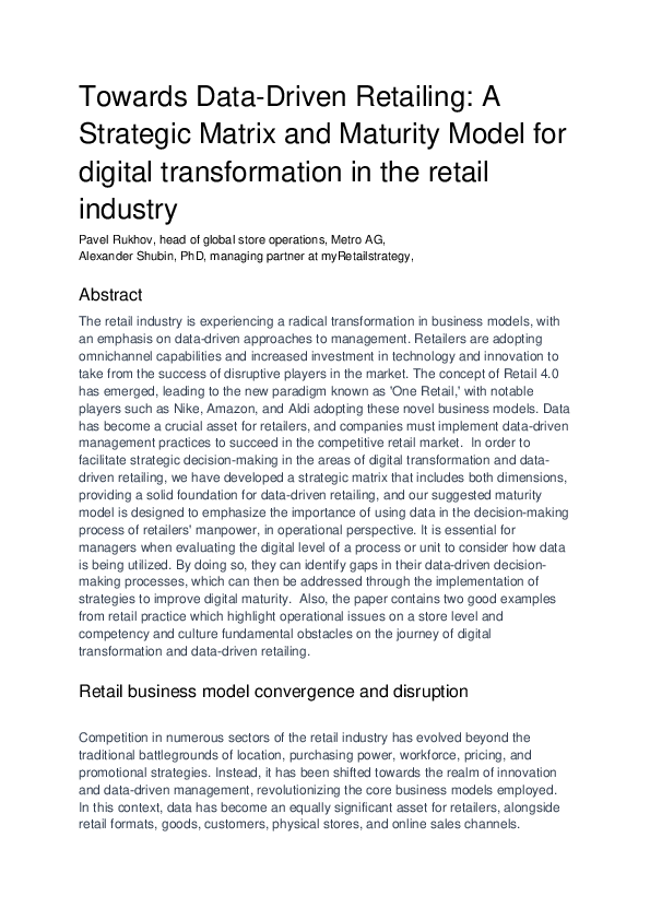 (PDF) Towards Data-Driven Retailing: A Strategic Matrix and Maturity ...