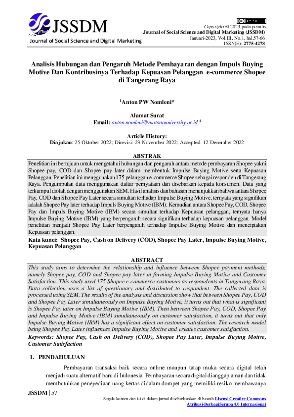 (PDF) Analisis Hubungan dan Pengaruh Metode Pembayaran dengan Impuls Buying Motive Dan ...