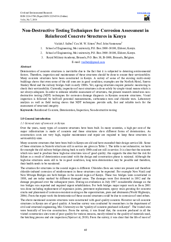 Pdf Non Destructive Testing Techniques For Corrosion Assessment In Reinforced Concrete