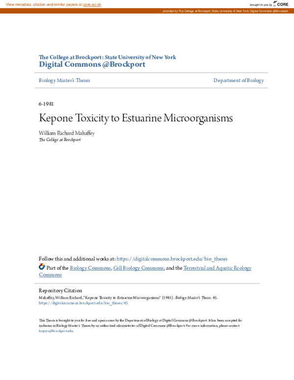 (PDF) Kepone Toxicity to Estuarine Microorganisms | Bill (William) R ...