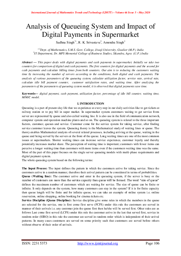 (PDF) Analysis of Queueing System and Impact of Digital Payments in Supermarket