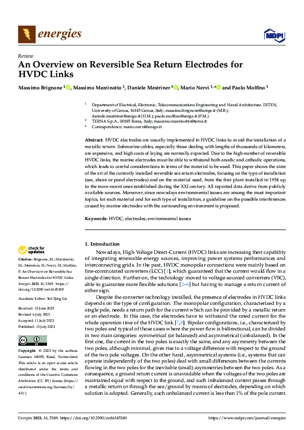 (PDF) An Overview on Reversible Sea Return Electrodes for HVDC Links