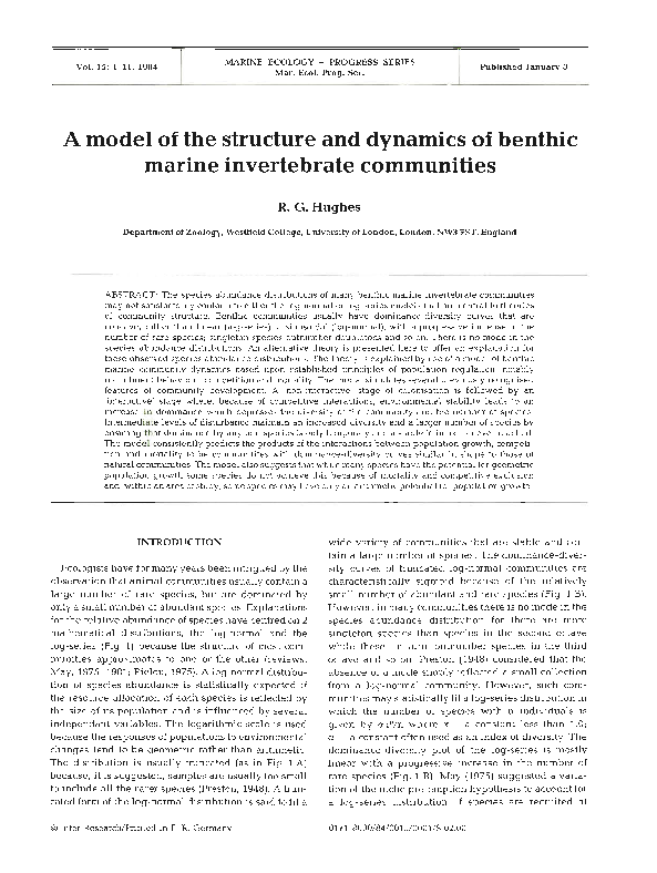 (PDF) A model of the structure and dynamics of benthic marine ...