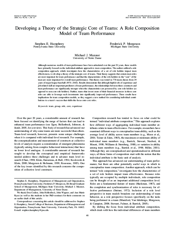 (PDF) Developing a theory of the strategic core of teams: A role ...