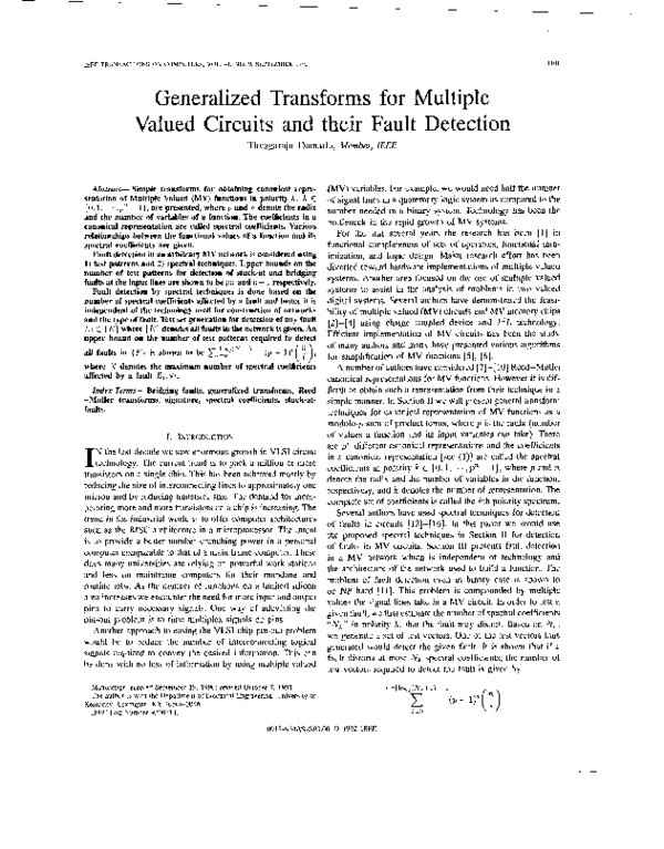 (PDF) Generalized transforms for multiple valued circuits and their fault detection