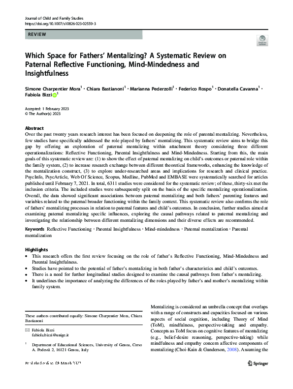 (PDF) Which Space for Fathers’ Mentalizing? A Systematic Review on ...