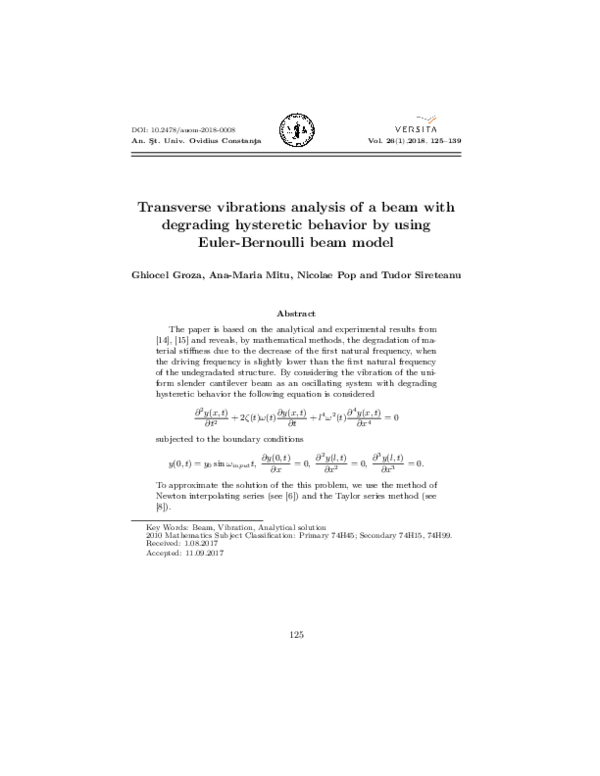 (PDF) Transverse vibrations analysis of a beam with degrading hysteretic behavior by using Euler ...