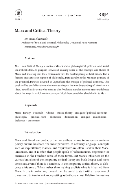 (PDF) Marx and Critical Theory