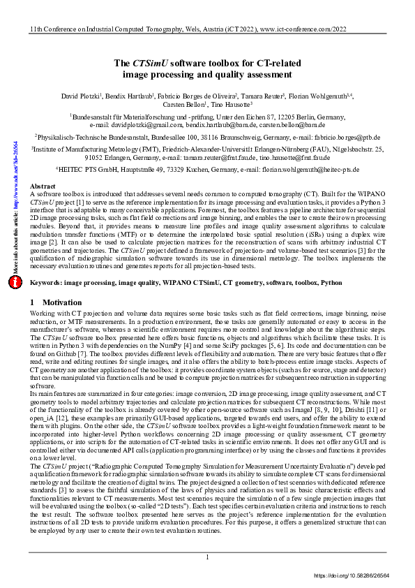 (PDF) The CTSimU software toolbox for CT-related image processing and quality assessment