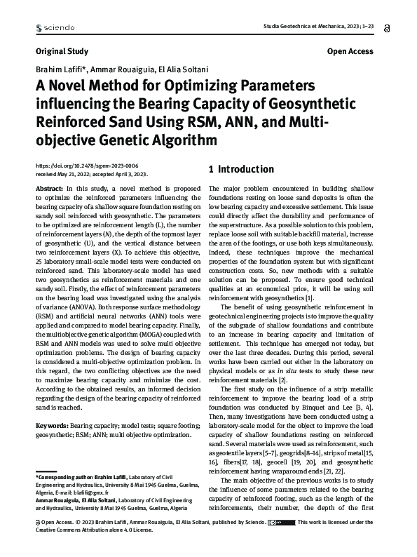 (PDF) A Novel Method for Optimizing Parameters influencing the Bearing Capacity of Geosynthetic ...