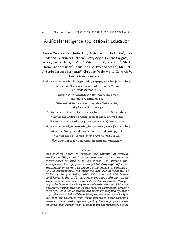 (PDF) Artificial Intelligence application in Education