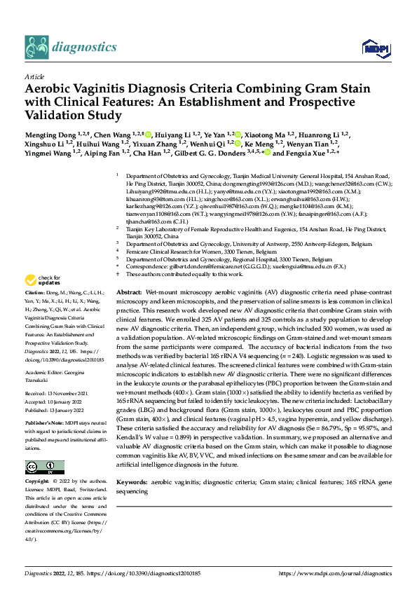 (PDF) Aerobic Vaginitis Diagnosis Criteria Combining Gram Stain with Clinical Features: An ...