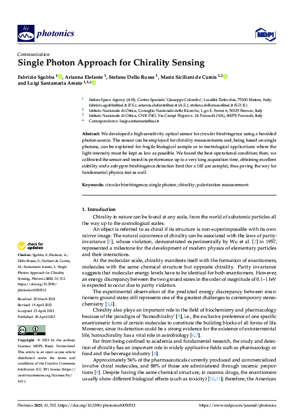 (PDF) Chirality Sensing with Single Photon Sensor
