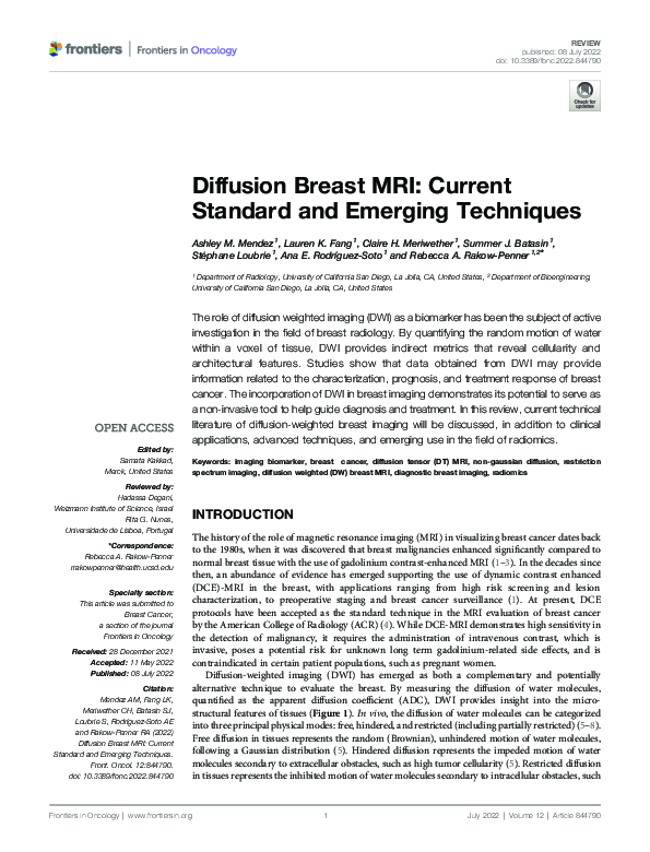 (PDF) Diffusion Breast MRI: Current Standard and Emerging Techniques