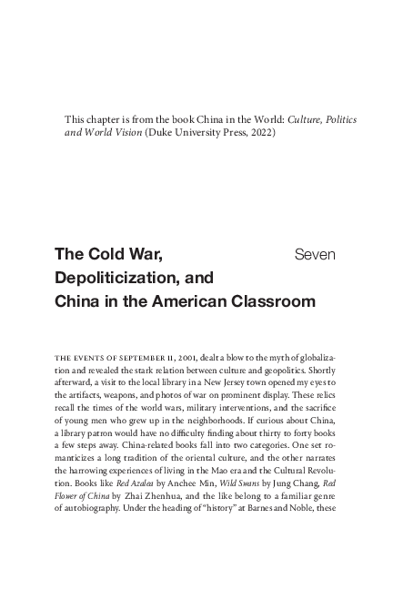 (PDF) The Cold War, Depoliticization, and China in the American Classroom