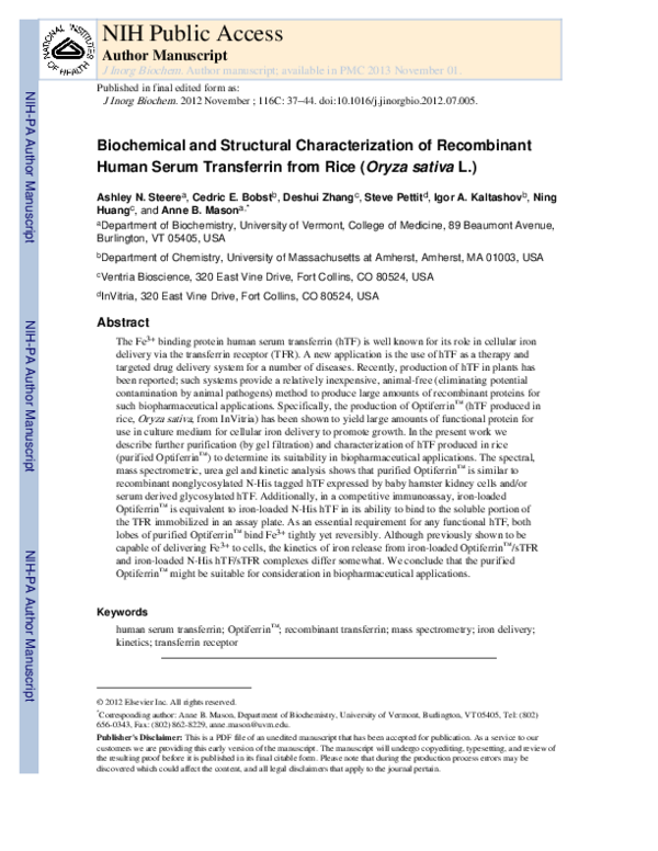 (PDF) Biochemical and structural characterization of recombinant human ...