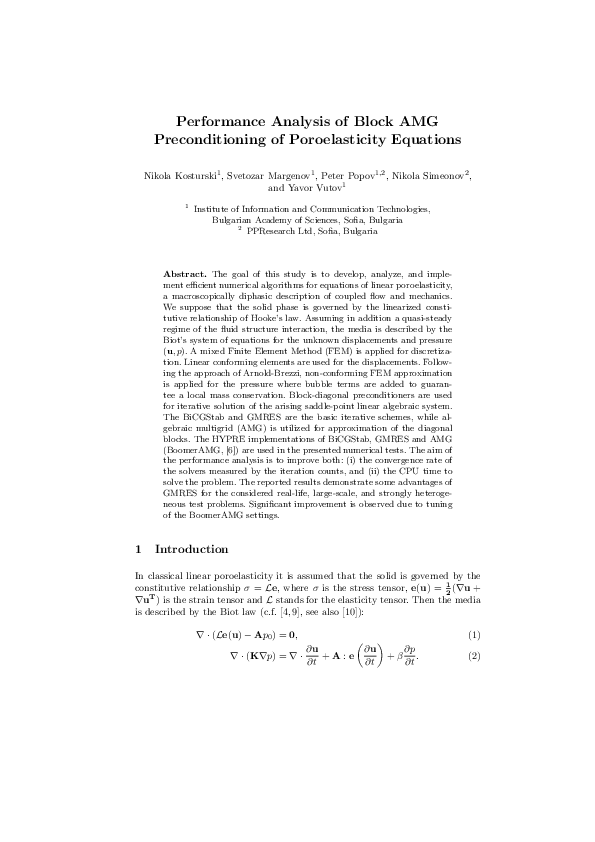 (PDF) Performance Analysis of Block AMG Preconditioning of Poroelasticity Equations