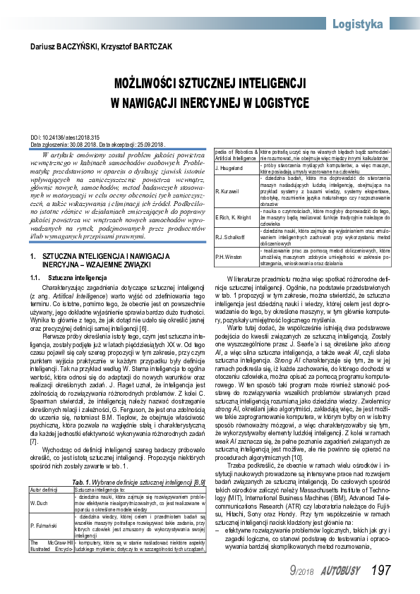 (PDF) Application of artificial intelligence in inertial navigation in logistics