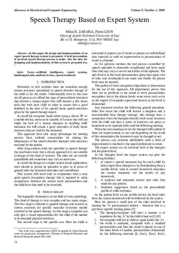 (PDF) Speech Therapy Based on Expert System
