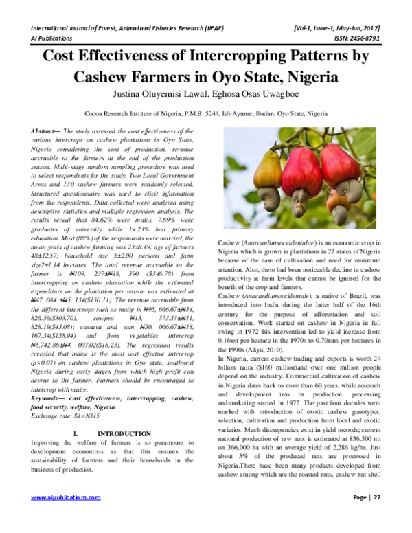 (PDF) Cost Effectiveness of Intercropping Patterns by Cashew Farmers in ...