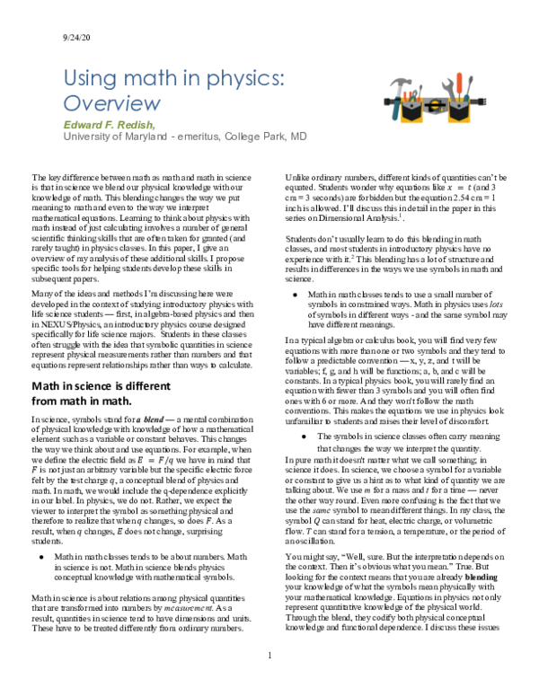 (PDF) Using Math in Physics: Overview
