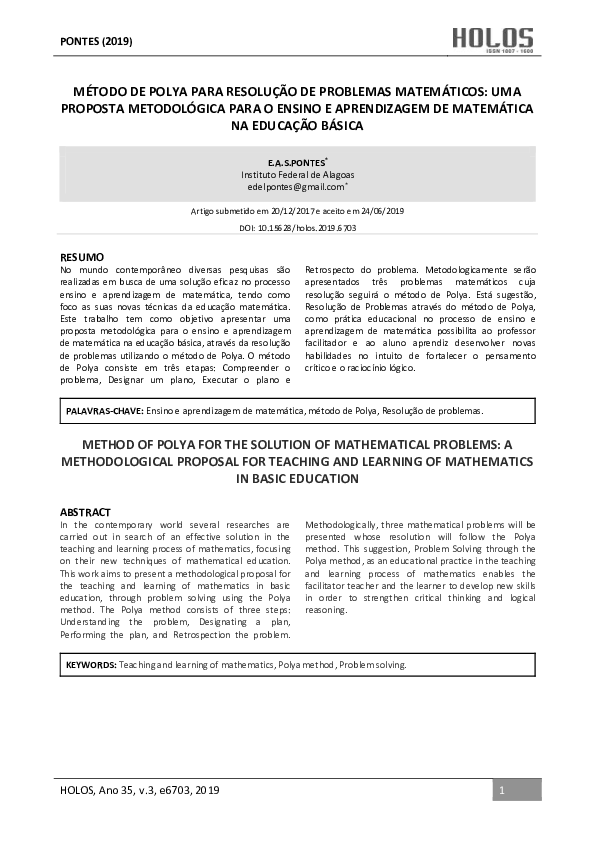 (PDF) Método De Polya Para Resolução De Problemas Matemáticos: Uma ...