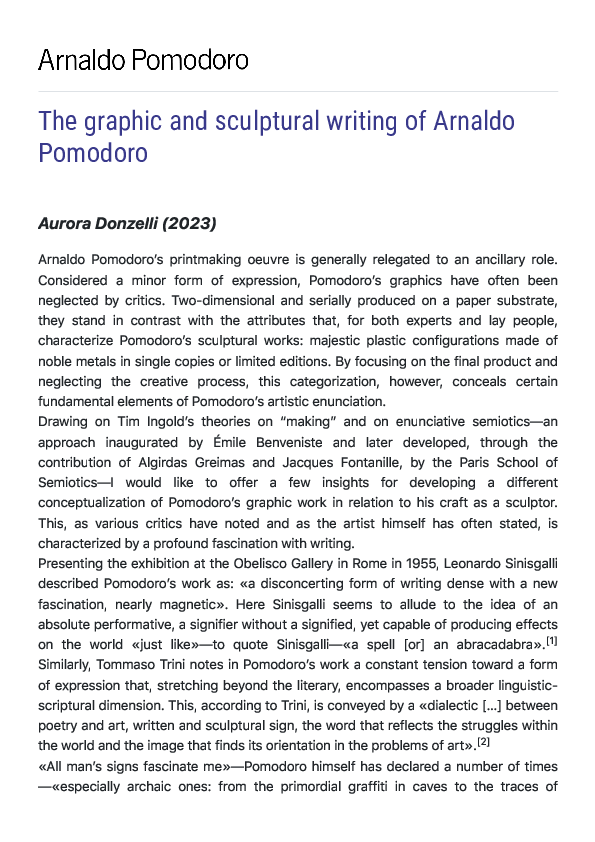 (PDF) The graphic and sculptural writing of Arnaldo Pomodoro