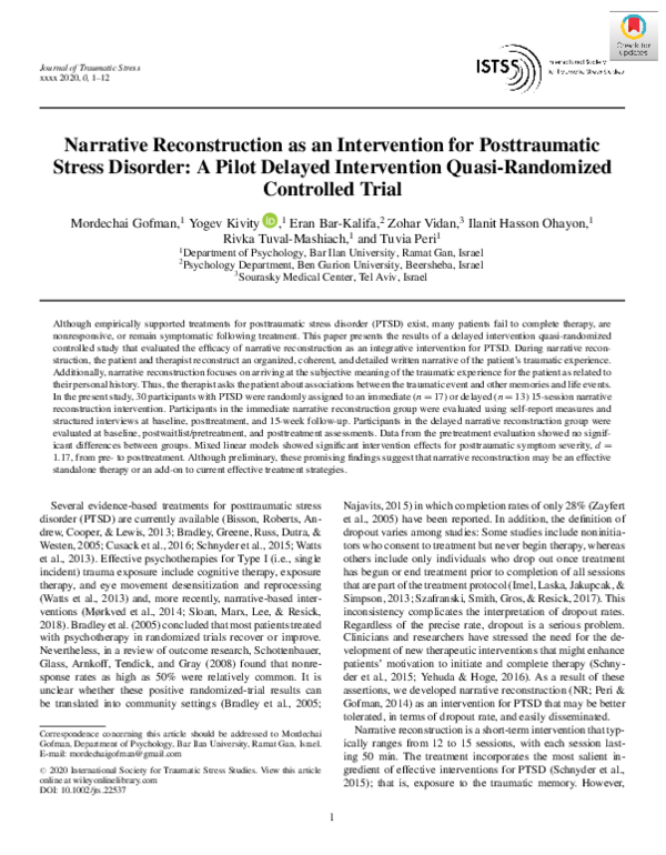 (PDF) Narrative Reconstruction as an Intervention for Posttraumatic ...
