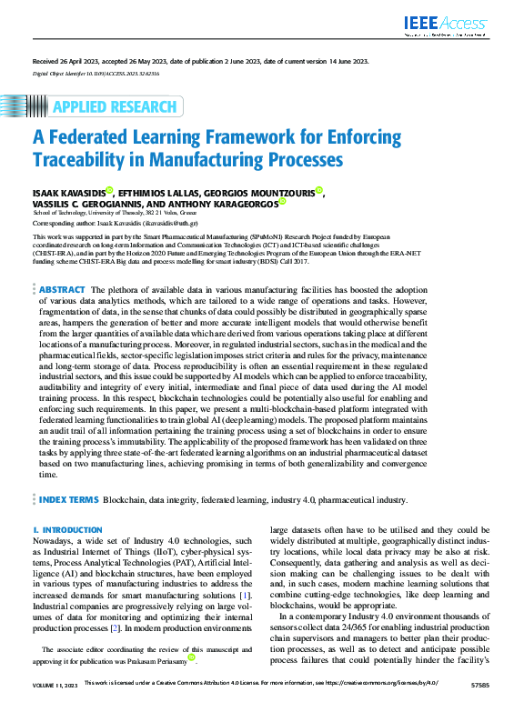 (PDF) A Federated Learning Framework for Enforcing Traceability in Manufacturing Processes