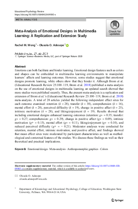 (PDF) Meta-Analysis of Emotional Designs in Multimedia Learning: A ...