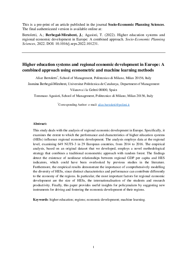 (PDF) Higher education systems and regional economic development in ...
