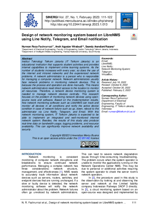 (PDF) Design of network monitoring system based on LibreNMS using Line Notify, Telegram, and ...