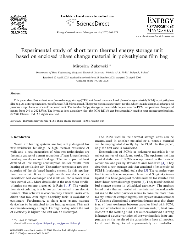 (PDF) Experimental study of short term thermal energy storage unit ...