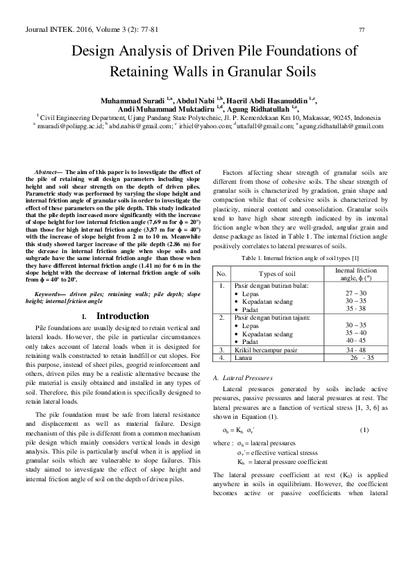 (PDF) Design Analysis of Driven Pile Foundations of Retaining Walls in ...