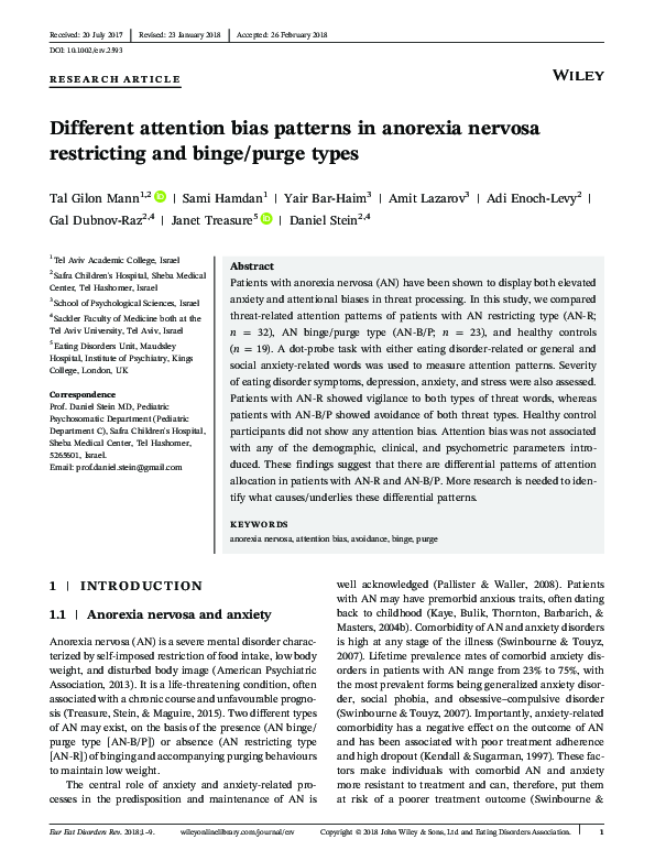 (PDF) Different attention bias patterns in anorexia nervosa restricting ...