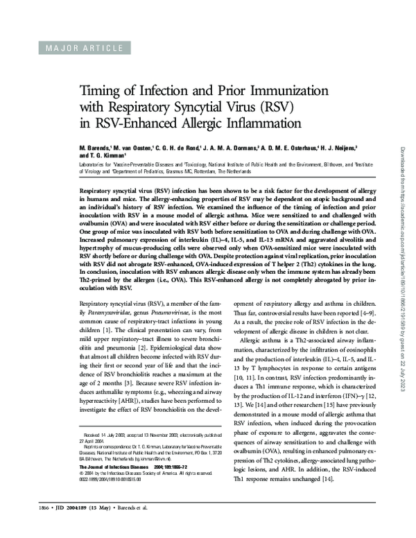 (PDF) Timing of Infection and Prior Immunization with Respiratory ...