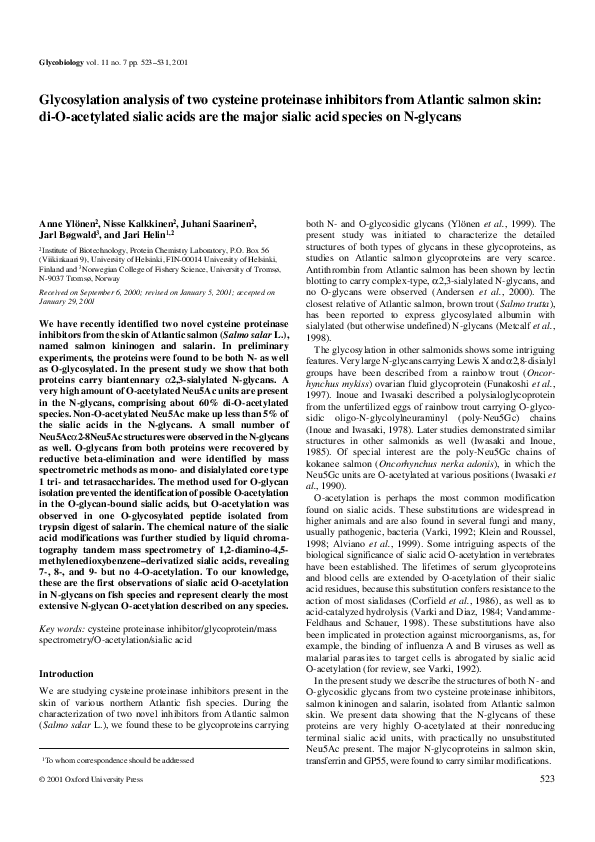(PDF) Glycosylation analysis of two cysteine proteinase inhibitors from ...