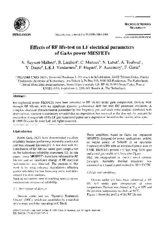 (PDF) Effects of RF life-test on LF electrical parameters of GaAs power ...