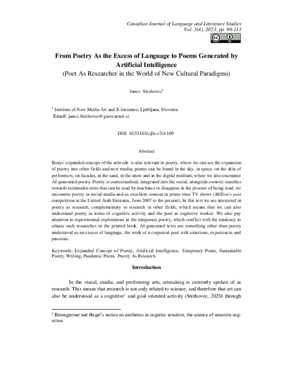 (PDF) From Poetry As the Excess of Language to Poems Generated by ...