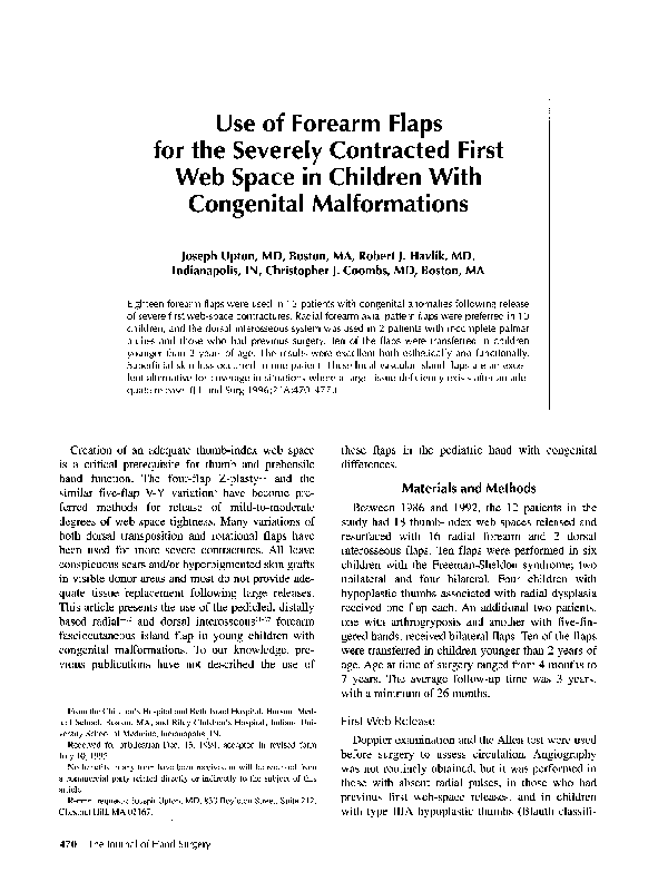 (PDF) Use of forearm flaps for the severely contracted first web space ...