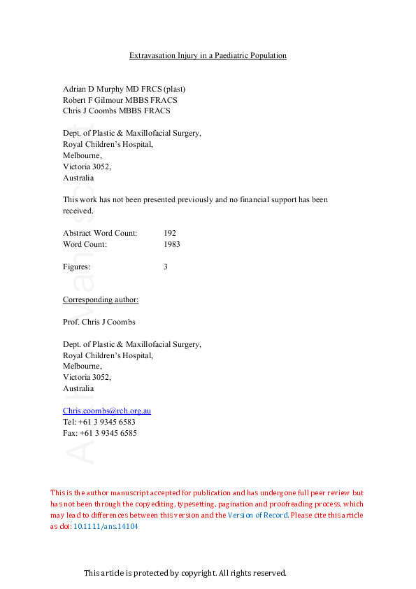 (PDF) Extravasation injury in a paediatric population