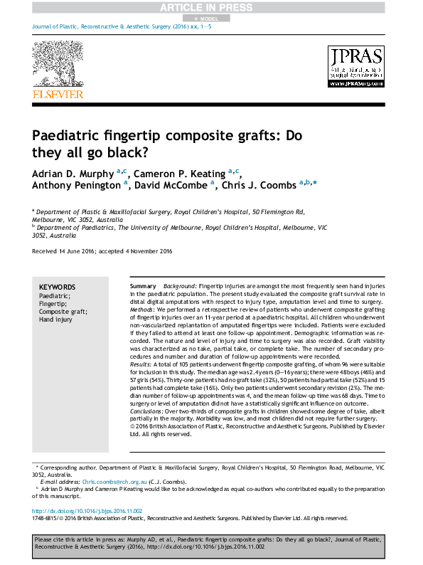 (PDF) Paediatric fingertip composite grafts: Do they all go black?