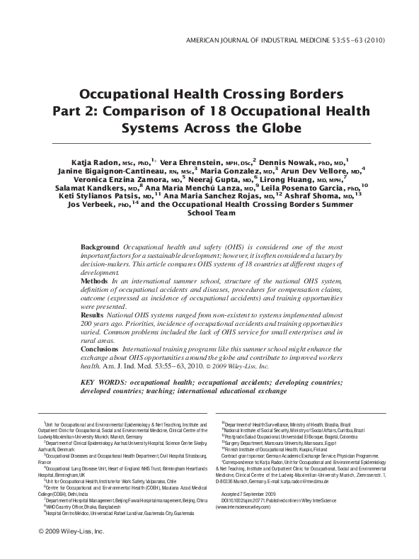 (PDF) Occupational health crossing borders part 2: Comparison of 18 occupational health systems ...
