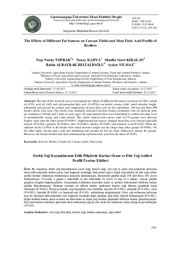 (PDF) The Effects of Different Fat Sources on Carcass Yields and Meat ...