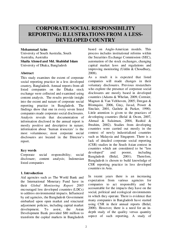 (PDF) Corporate Social Responsibility Reporting: Illustrations from a Less-Developed Country