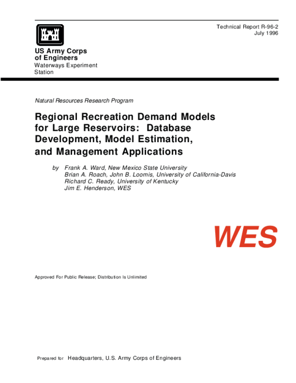 (PDF) Regional Recreation Demand Models for Large Reservoirs: Database ...